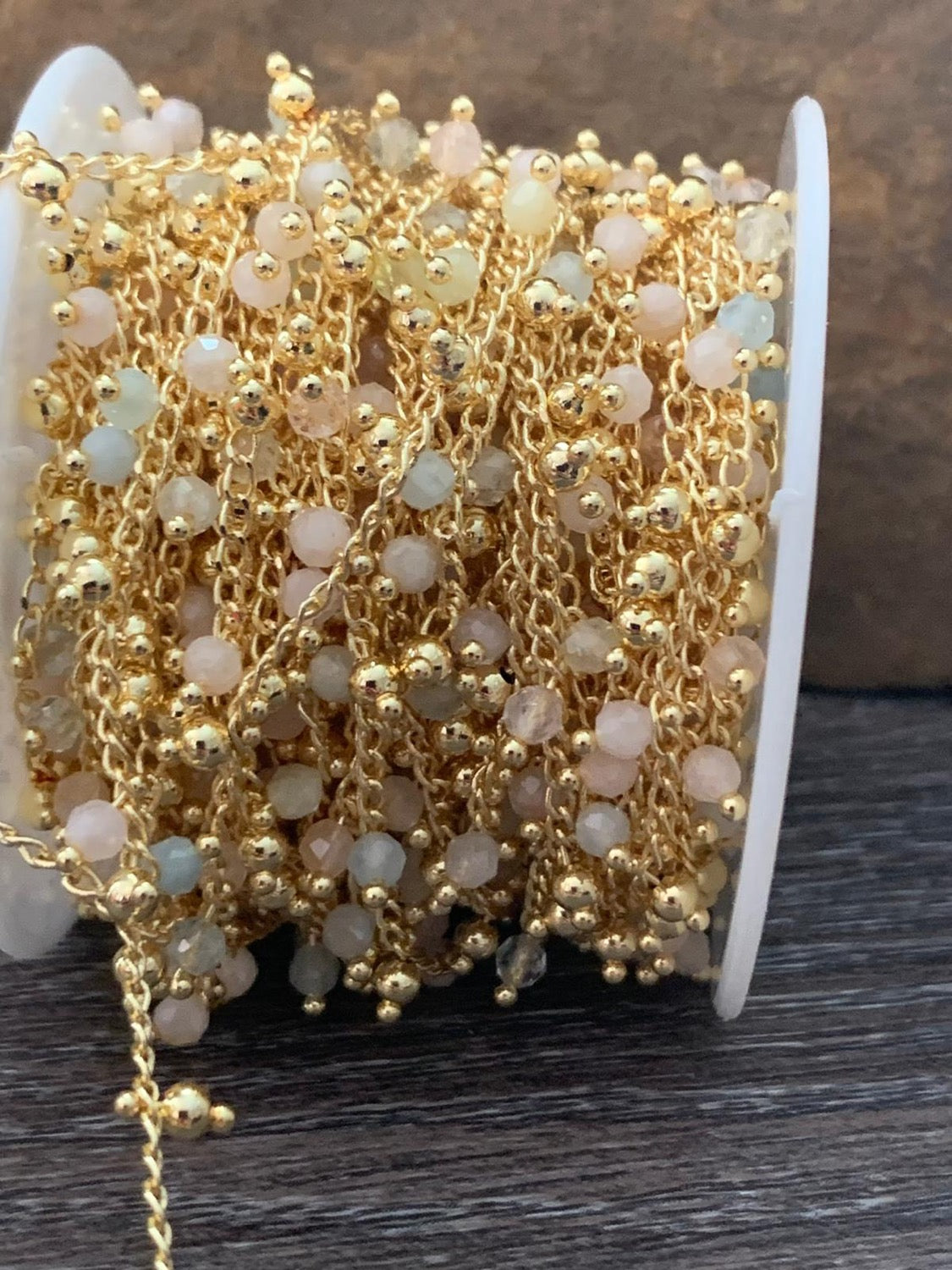 Gemstone light pink chain per foot goldfilled 21415 – Sun Beads Caguas